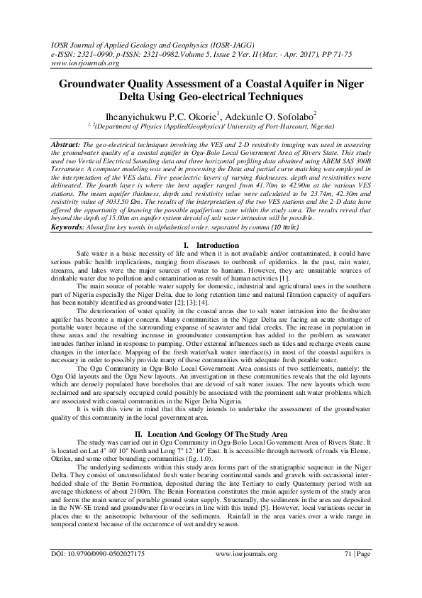 (PDF) Groundwater quality assessment of a coastal aquifer using geo-electrical and geochemical ...