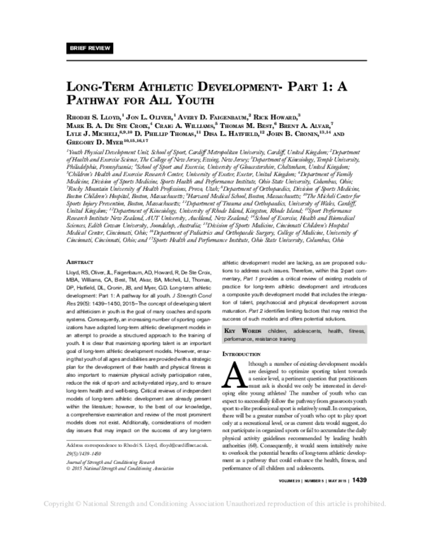 (PDF) Long-Term Athletic Development - Part 1: A Pathway for All Youth