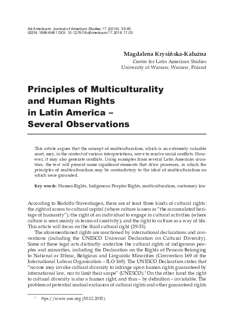 (PDF) Principles of Multiculturality and Human Rights in Latin America -Several Observations