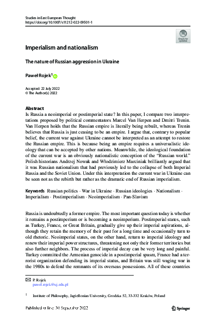 (PDF) Imperialism and nationalism. The nature of Russian aggression in ...