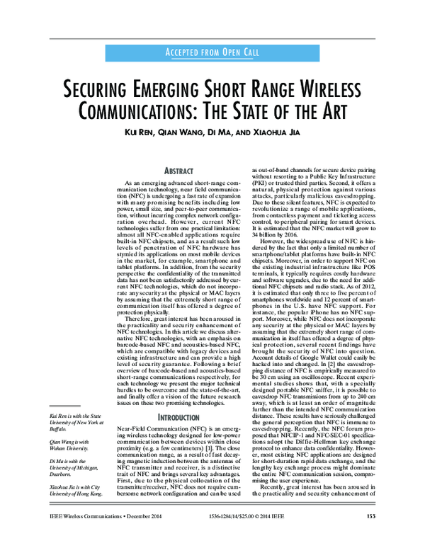 (PDF) Securing emerging short range wireless communications: the state of the art