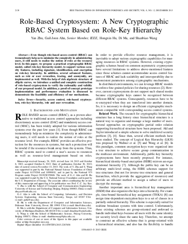 (PDF) Role-Based Cryptosystem: A New Cryptographic RBAC System Based on Role-Key Hierarchy