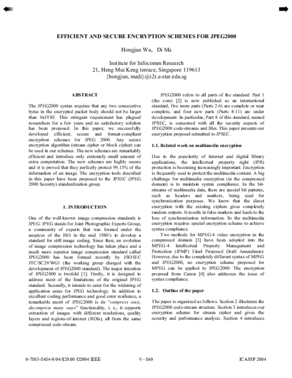 Pdf Efficient And Secure Encryption Schemes For Jpeg2000
