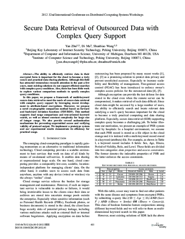 (PDF) Secure Data Retrieval of Outsourced Data with Complex Query Support