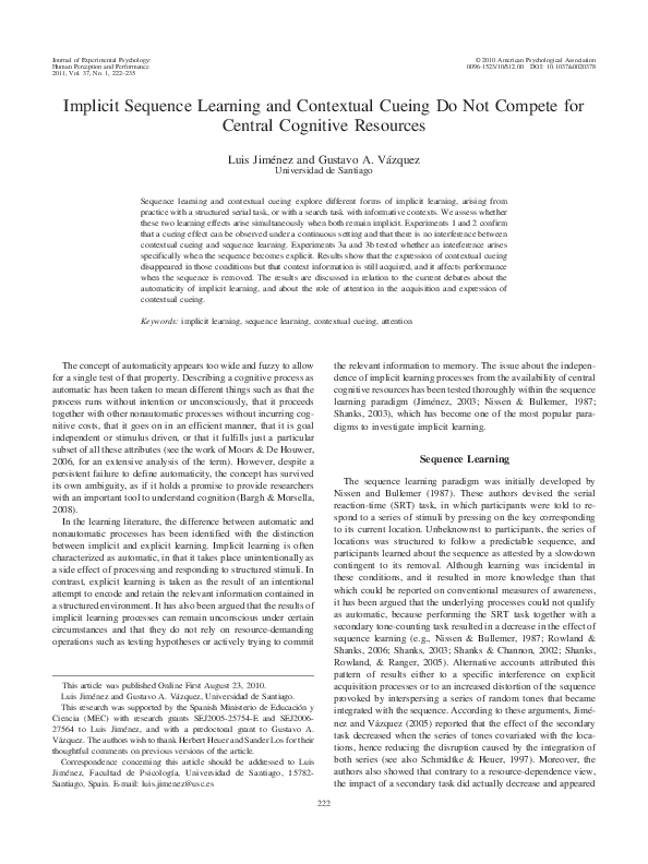 (PDF) Implicit sequence learning and contextual cueing do not compete for central cognitive ...