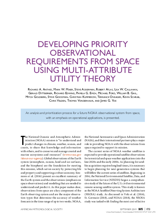 (PDF) Developing Priority Observational Requirements from Space Using ...