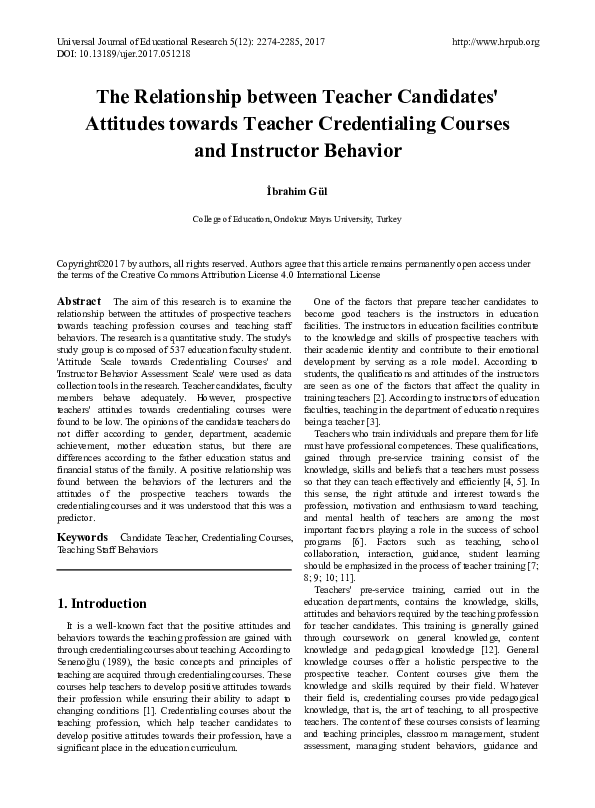(PDF) The Relationship between Teacher Candidates' Attitudes towards ...