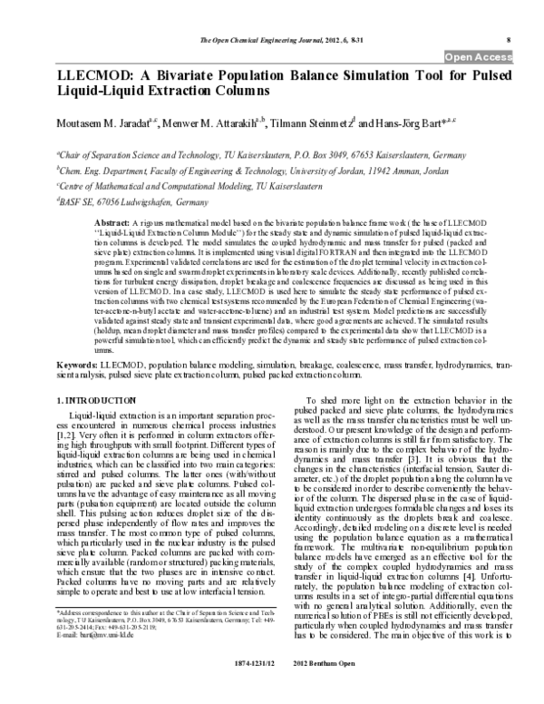 (PDF) LLECMOD: A Bivariate Population Balance Simulation Tool for Liquid- Liquid Extraction Columns