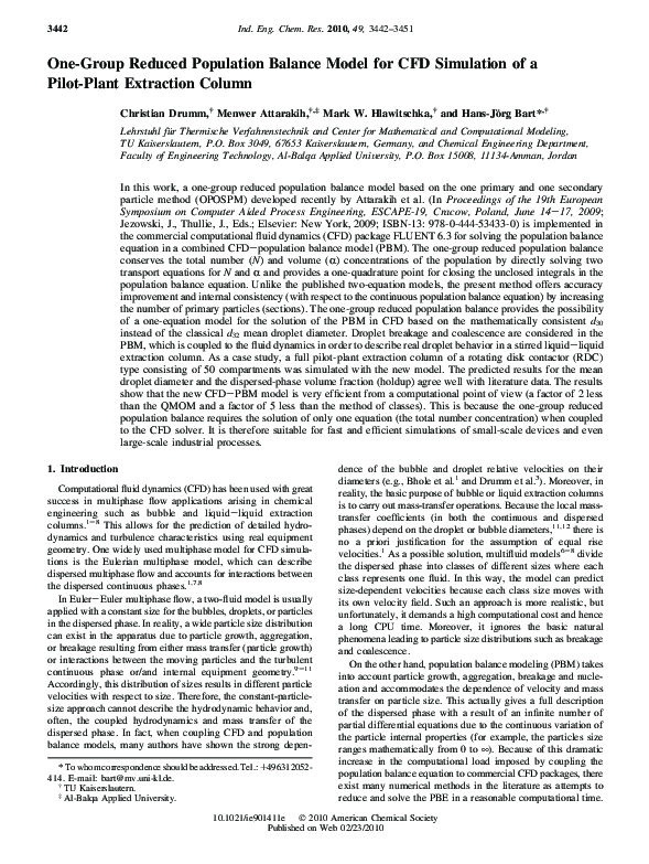 (PDF) One-Group Reduced Population Balance Model for CFD Simulation of a Pilot-Plant Extraction ...