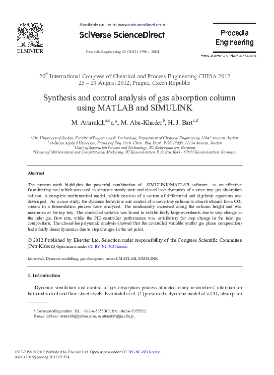 (PDF) Synthesis and Control Analysis of Gas Absorption Column using ...