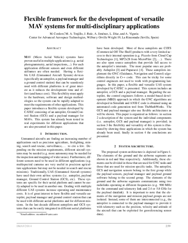 (PDF) Flexible framework for the development of versatile MAV systems for multi-disciplinary ...