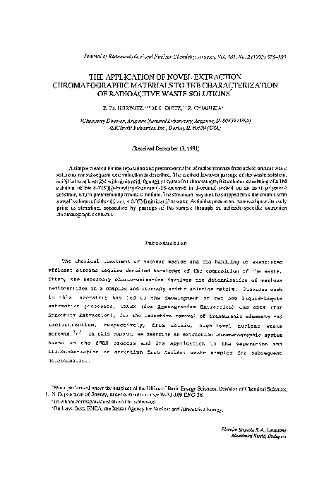 (PDF) The application of novel extraction chromatographic materials to ...