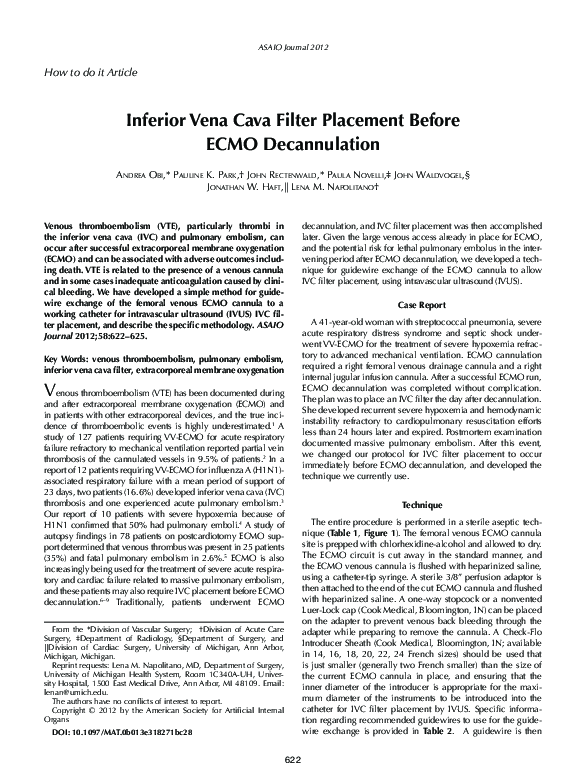 (PDF) Inferior Vena Cava Filter Placement Before ECMO Decannulation