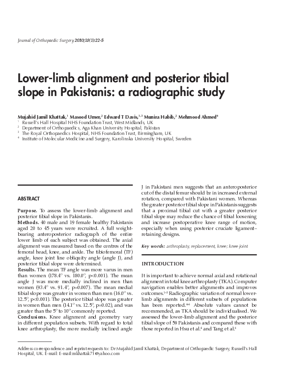 (PDF) Lower-limb alignment and posterior tibial slope in Pakistanis: a ...