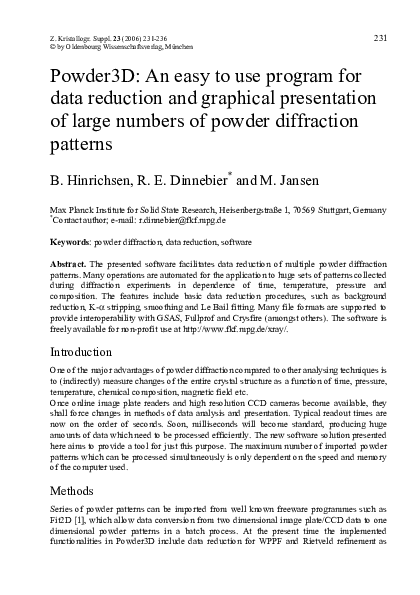 Pdf Powder3d An Easy To Use Program For Data Reduction And Graphical