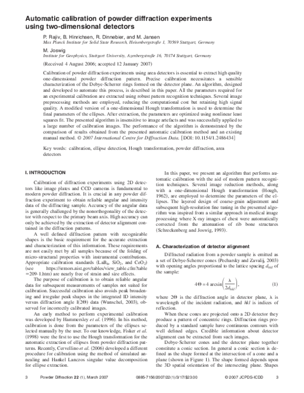 Pdf Automated Calibration For Powder Diffraction With 2d Detectors