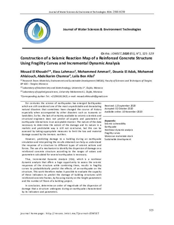 Pdf Construction Of A Seismic Reaction Map Of A Reinforced Concrete Structure Using Fragility