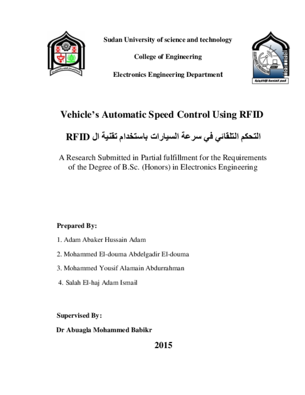 (PDF) Vehicle’s Automatic Speed Control Using RFID | Hussain Adam - Academia.edu
