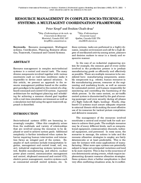 (PDF) which should be used for any reference to this work 1 RESOURCE MANAGEMENT IN COMPLEX SOCIO ...