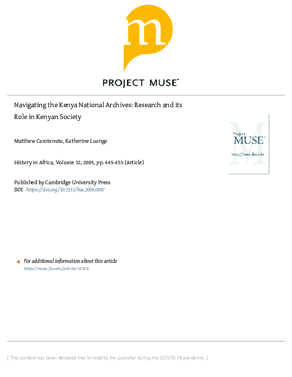 (PDF) Navigating the Kenya National Archives: Research and its Role in ...