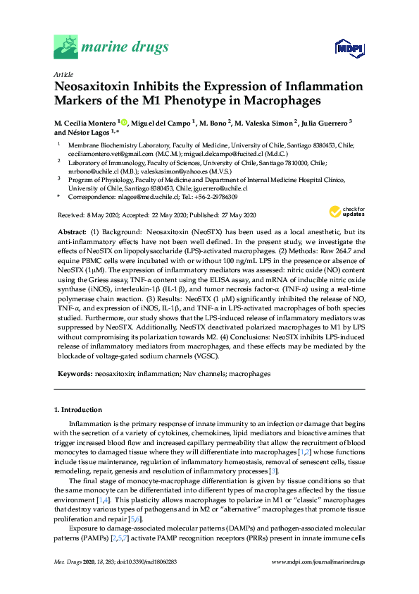 (PDF) Neosaxitoxin Inhibits the Expression of Inflammation Markers of ...