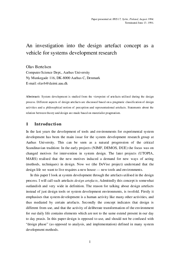 (PDF) An investigation into the design artefact concept as a vehicle ...