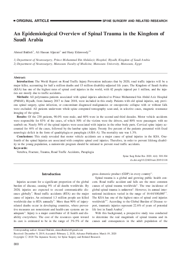 (PDF) An Epidemiological Overview of Spinal Trauma in the Kingdom of ...