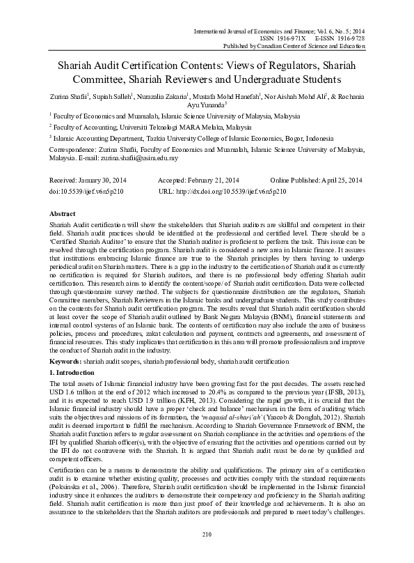 (PDF) Shariah Audit Certification Contents: Views of Regulators ...