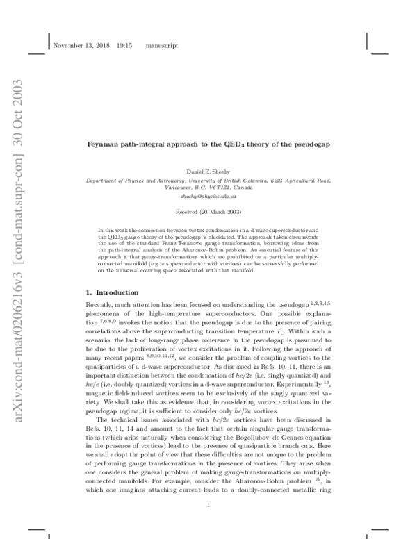 (PDF) Feynman Path-Integral Approach to the Qed 3 Theory of the Pseudogap
