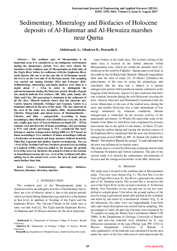 (PDF) Sedimentary, Mineralogy and Biofacies of Holocene deposits of Al ...