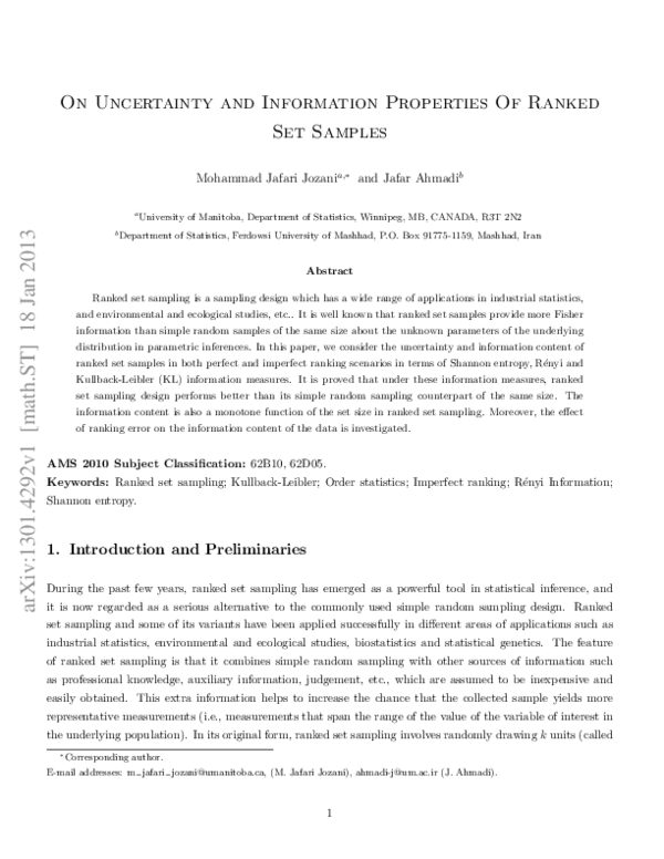(PDF) On uncertainty and information properties of ranked set samples