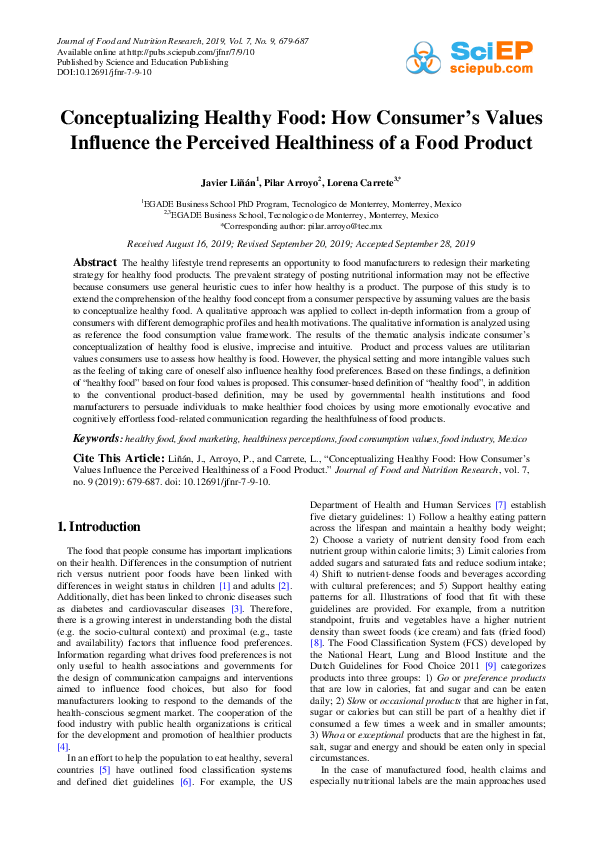 (PDF) Conceptualizing Healthy Food: How Consumer’s Values Influence the ...