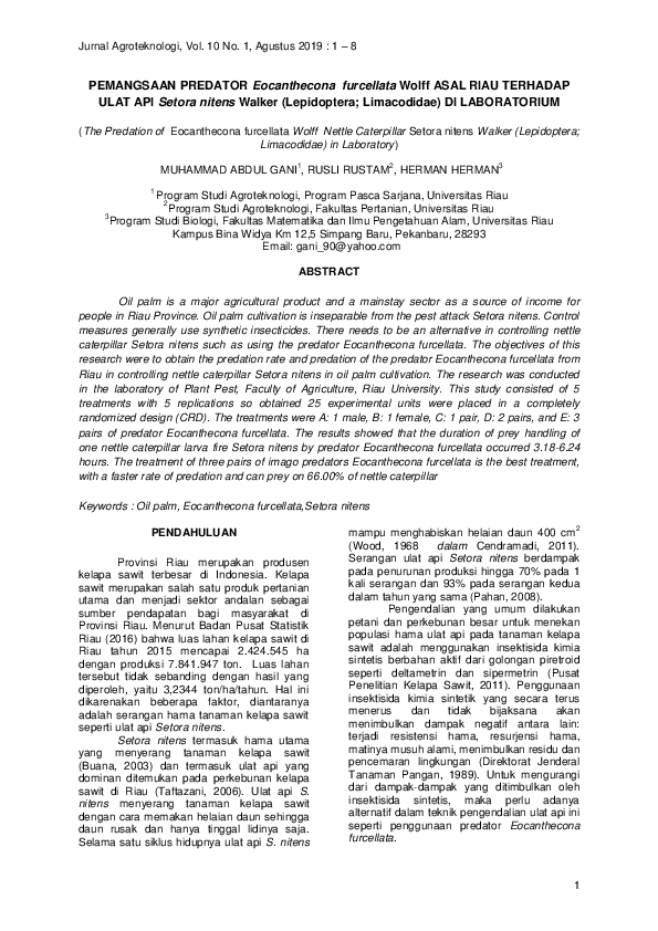 (PDF) Uji Kemampuan Pemangsaan Predator Eocanthecona furcellata Asal ...