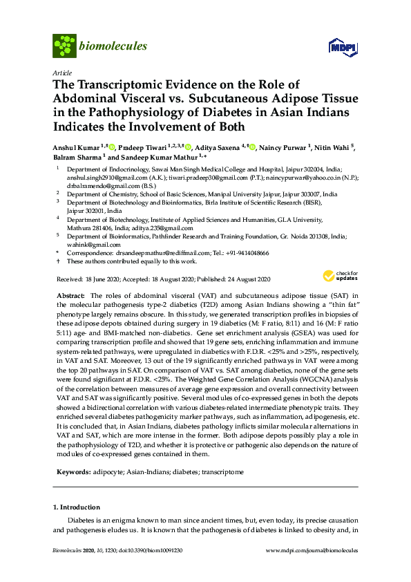 Pdf The Transcriptomic Evidence On The Role Of Abdominal Visceral Vs