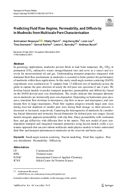 (PDF) Predicting Fluid Flow Regime, Permeability, and Diffusivity in Mudrocks from Multiscale ...