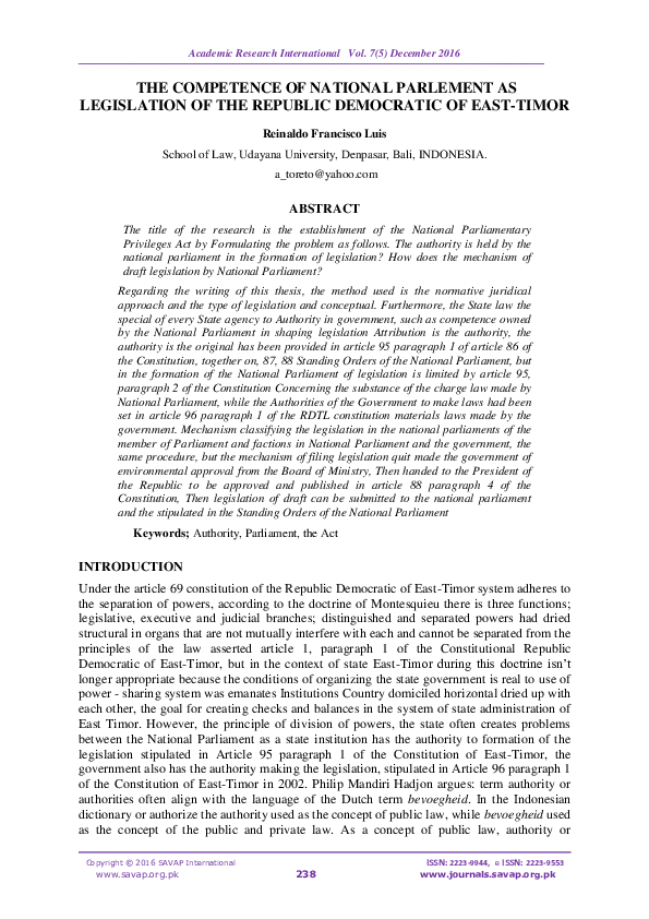 (PDF) THE COMPETENCE OF NATIONAL PARLEMENT AS LEGISLATION OF THE ...