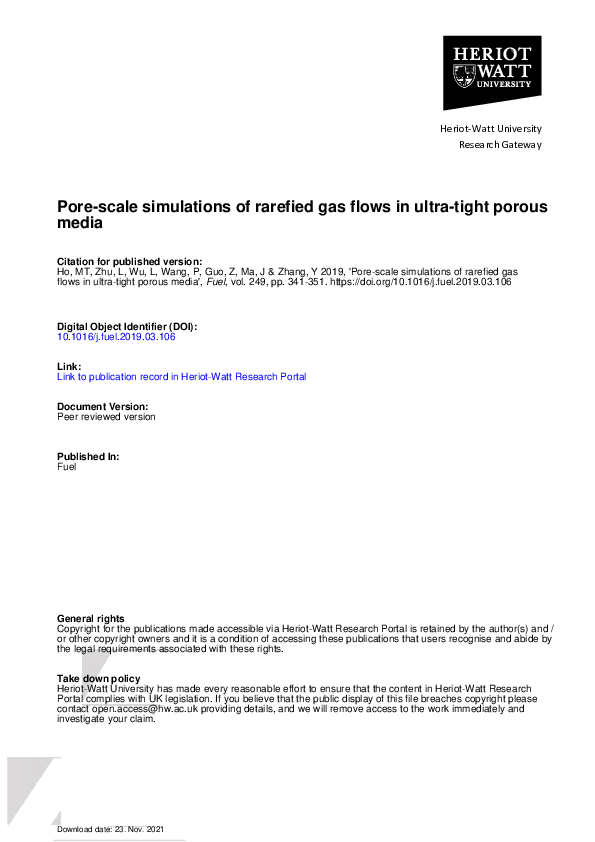 (PDF) Pore-scale simulations of rarefied gas flows in ultra-tight porous media