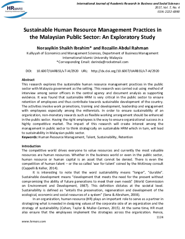 (PDF) Sustainable Human Resource Management Practices in the Malaysian Public Sector: An ...