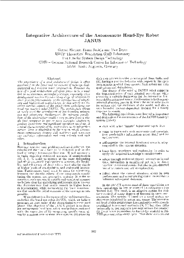 (PDF) Integrative architecture of the autonomous hand-eye robot JANUS