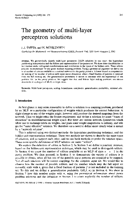 (PDF) The geometry of multi-layer perceptron solutions