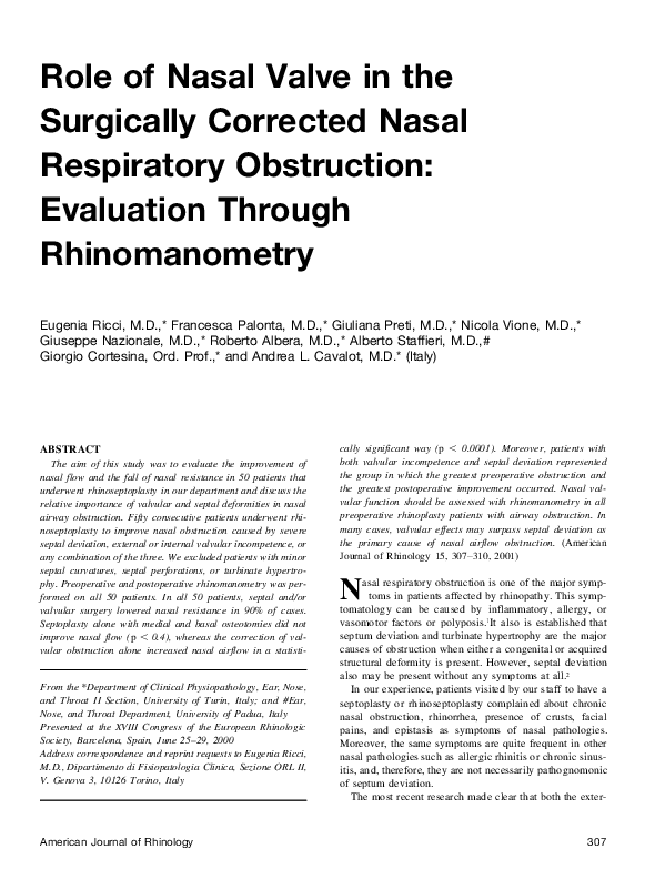 (PDF) Role of Nasal Valve in the Surgically Corrected Nasal Respiratory ...