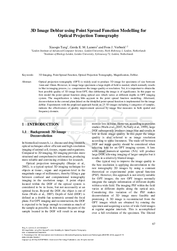 (PDF) 3D Image Deblur using Point Spread Function Modelling for Optical Projection Tomography