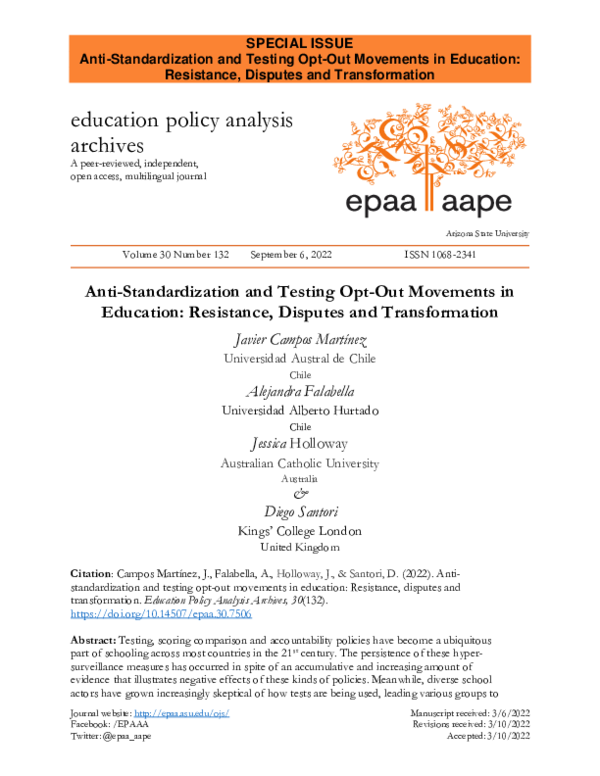 (PDF) Anti-standardization and testing opt-out movements in education ...