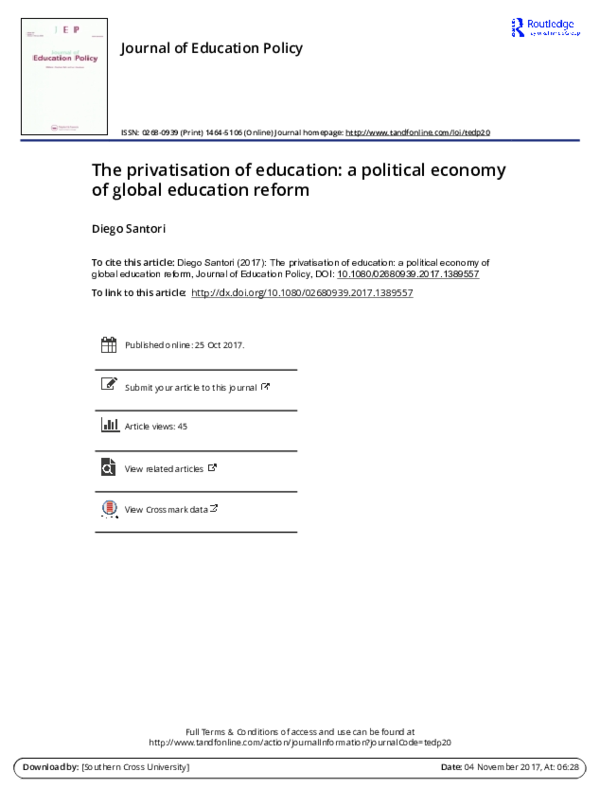 (PDF) The privatisation of education: a political economy of global ...