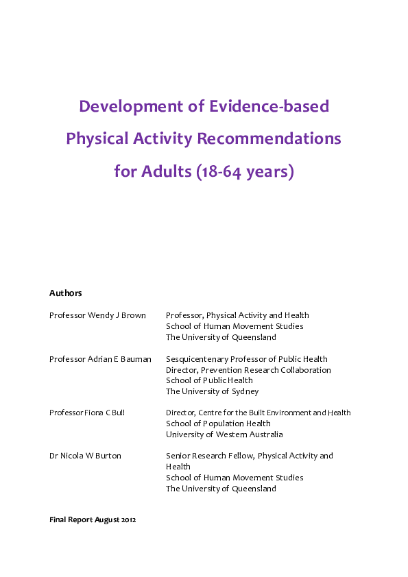 (PDF) Development of evidence-based physical activity recommendations for adults (18–64 years)