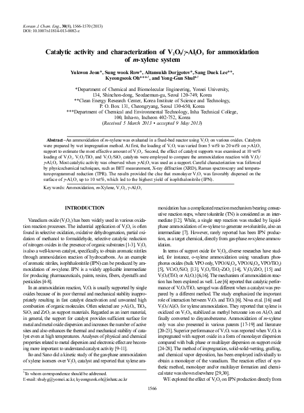 (PDF) Catalytic activity and characterization of V2O5/γ-Al2O3 for ...