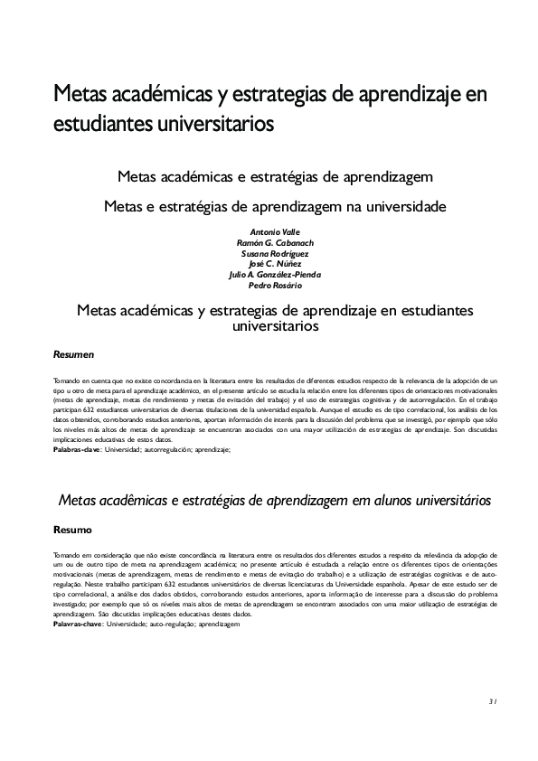 (PDF) Metas académicas y estrategias de aprendizaje en estudiantes ...