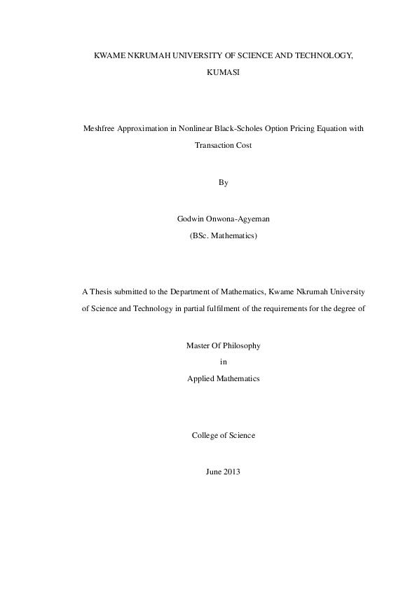 (PDF) Meshfree Approximation in Nonlinear Black-Scholes Option Pricing Equation with Transaction ...