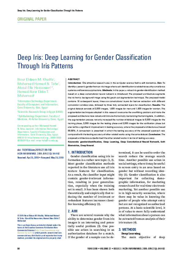Pdf Deep Iris Deep Learning For Gender Classification Through Iris