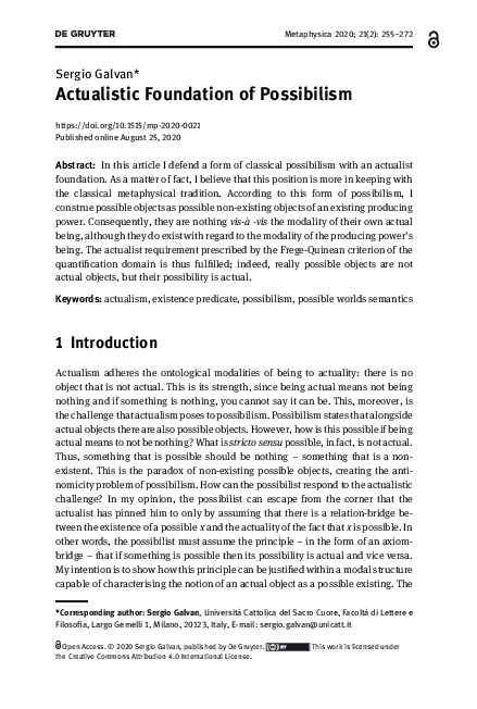 (PDF) Actualistic Foundation of Possibilism | Sergio Galvan - Academia.edu